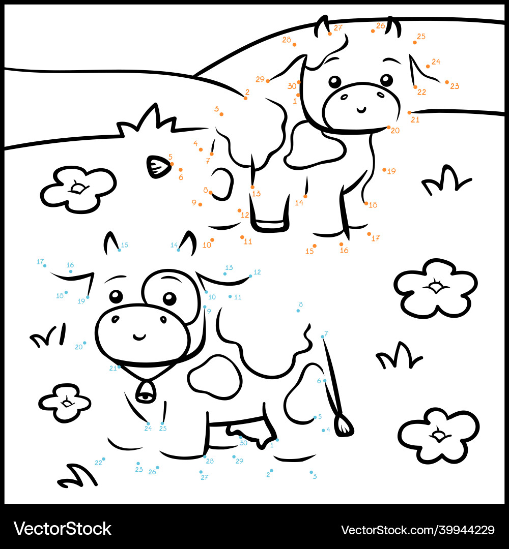 Numbers game education for children two cows Vector Image