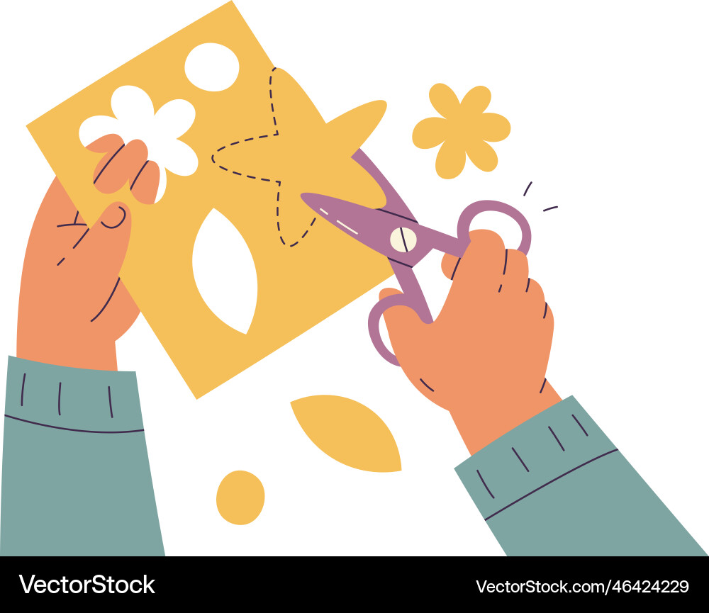 Small child hands cutting flowers from paper Vector Image