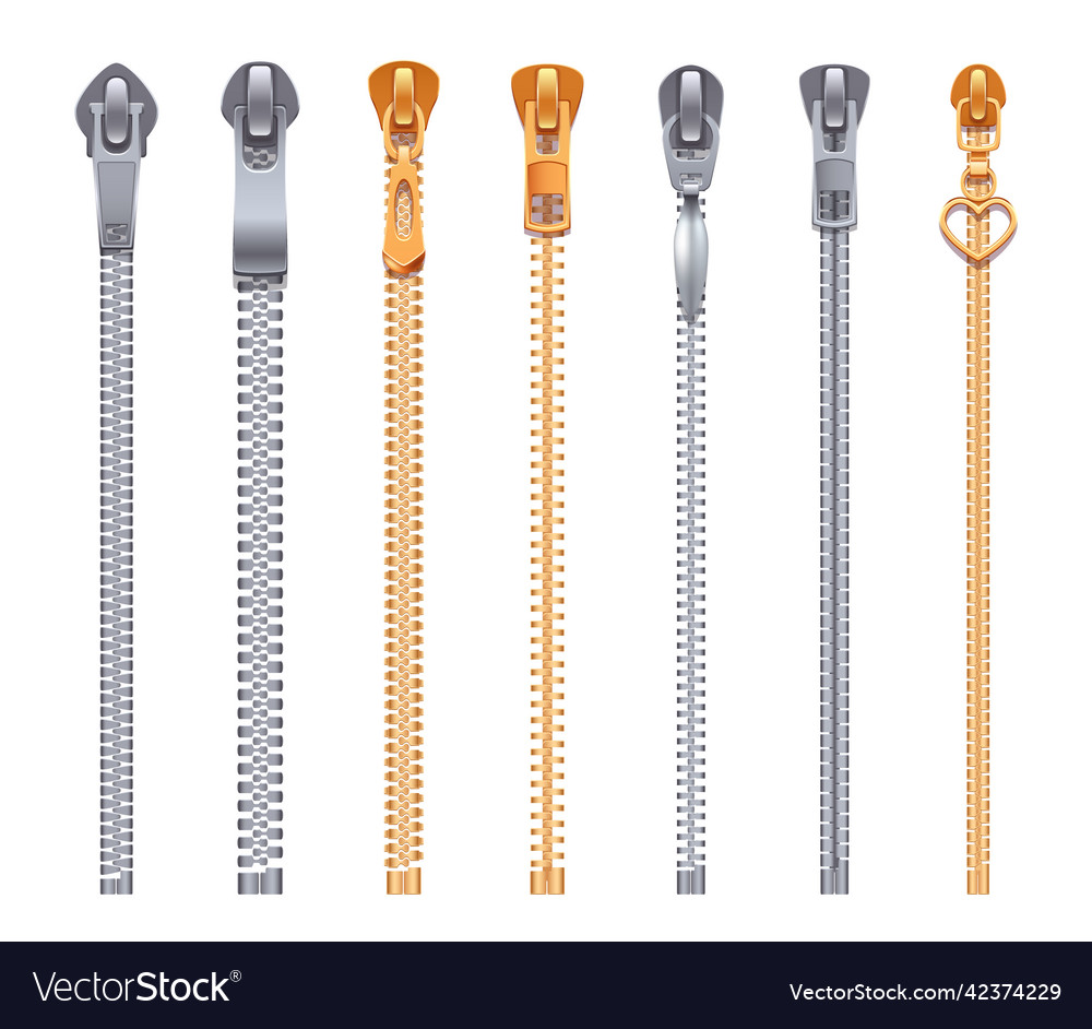 Zipper collection realistic set Royalty Free Vector Image