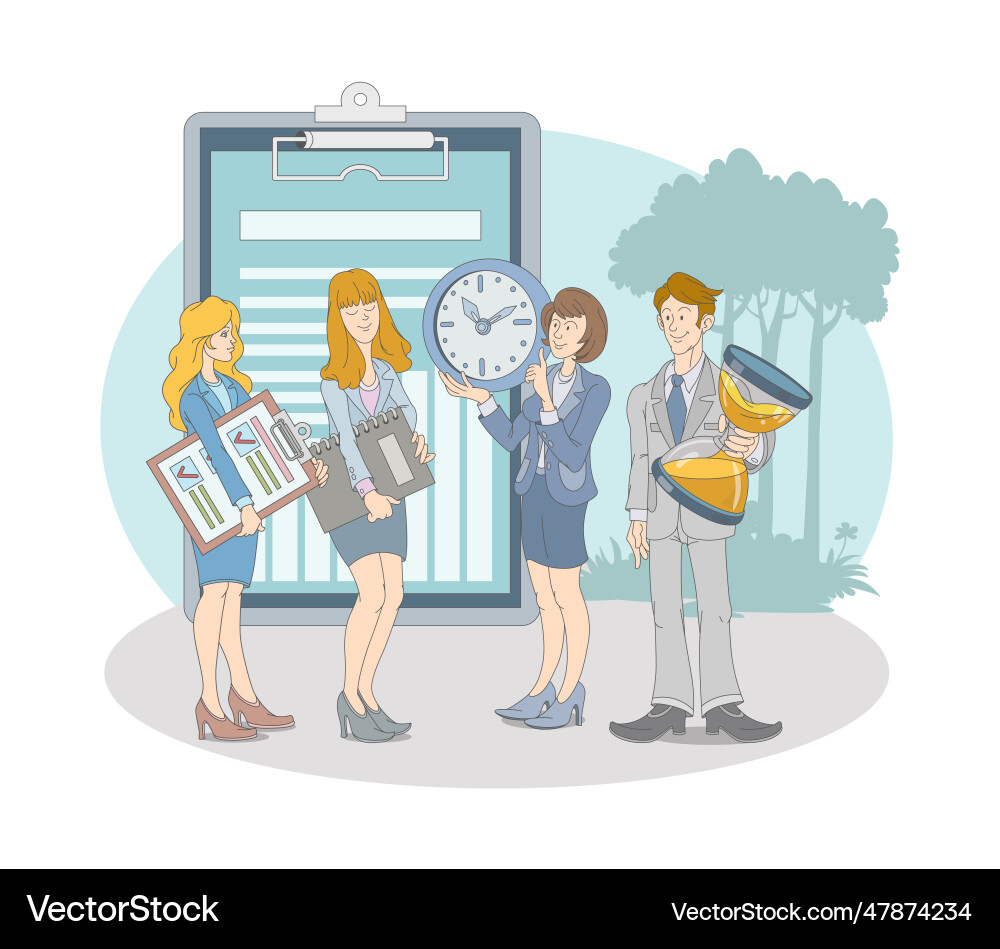 Director giving time instructions to workers Vector Image