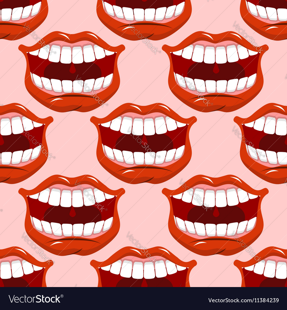 Cheerful smile lip seamless pattern red lips Vector Image