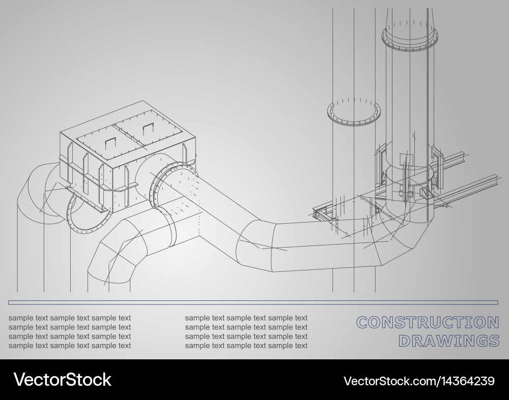 Construction drawings 3d metal pipes Royalty Free Vector