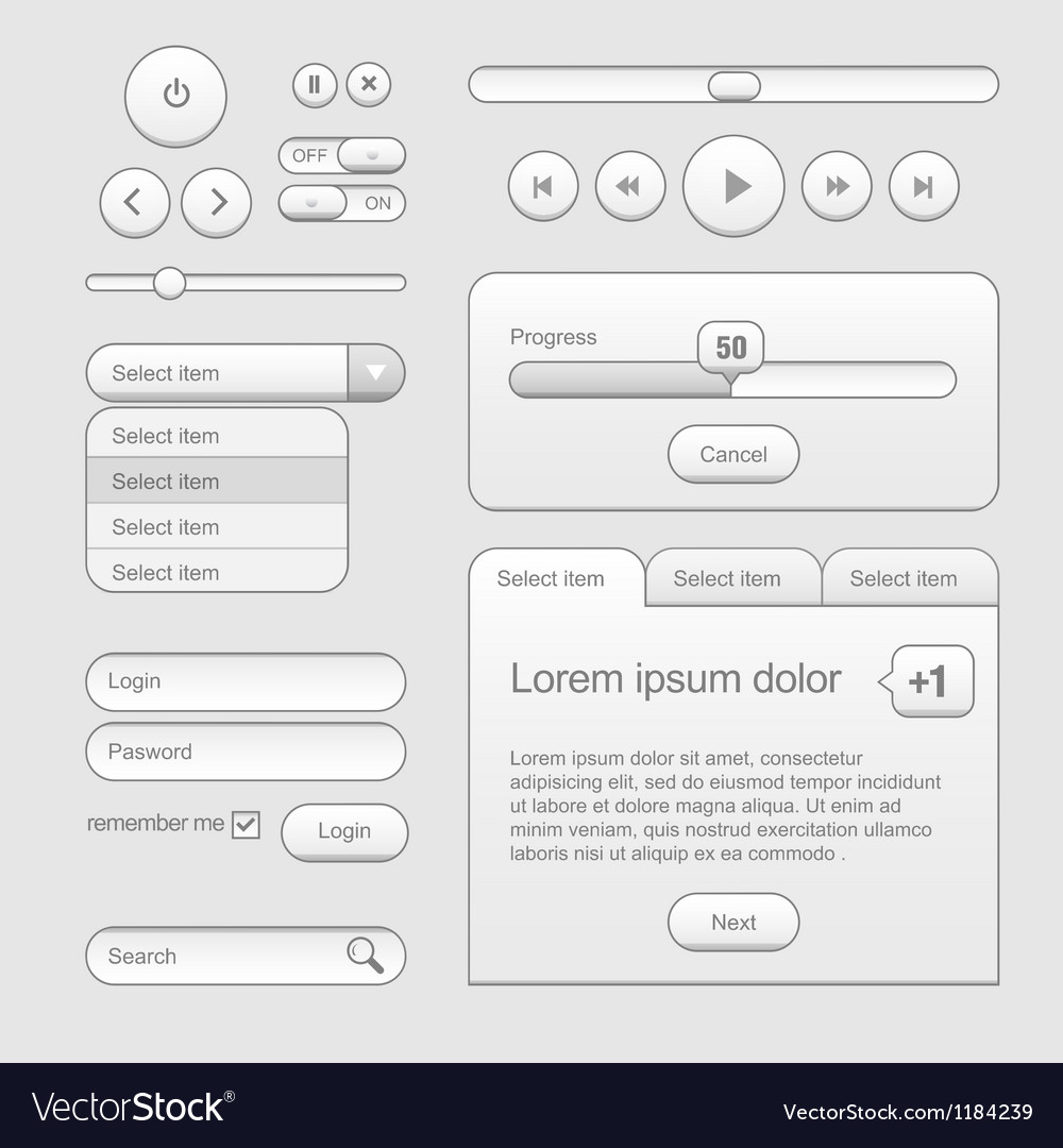 Light Web UI Elements Design Gray Elements Buttons