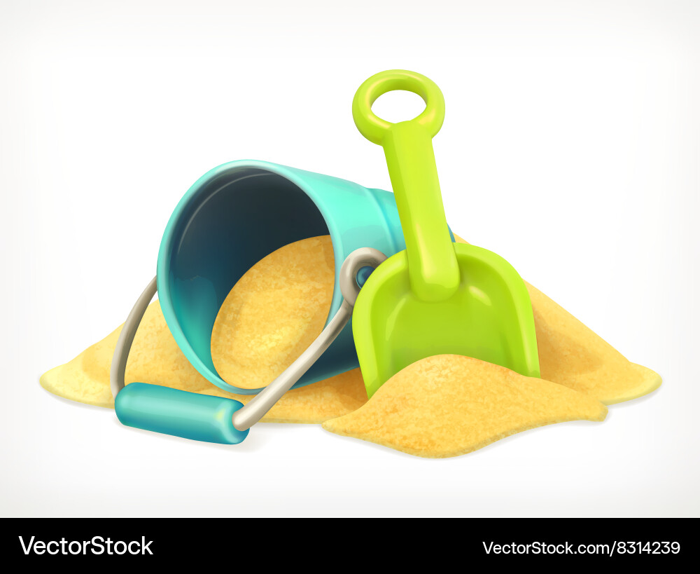 Shovel and bucket in sand Royalty Free Vector Image