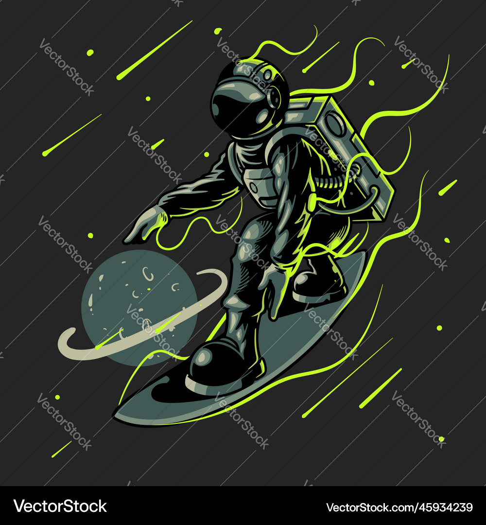 Space surfer astronaut engraving cool dude Vector Image