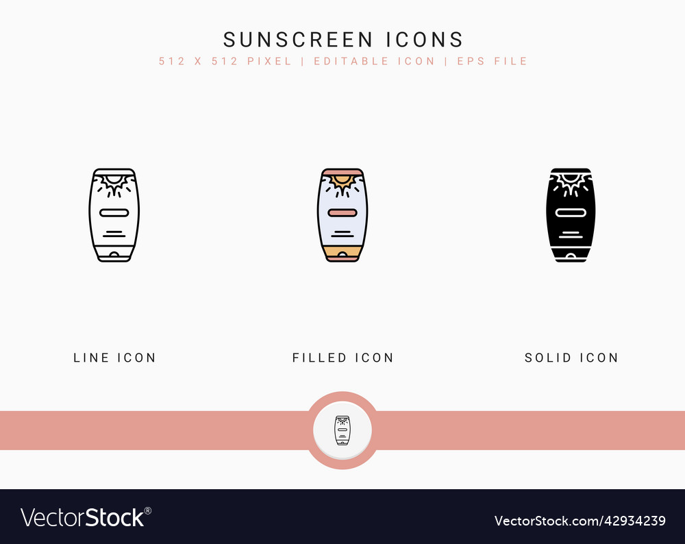 Sunscreen icons set with solid icon Royalty Free Vector