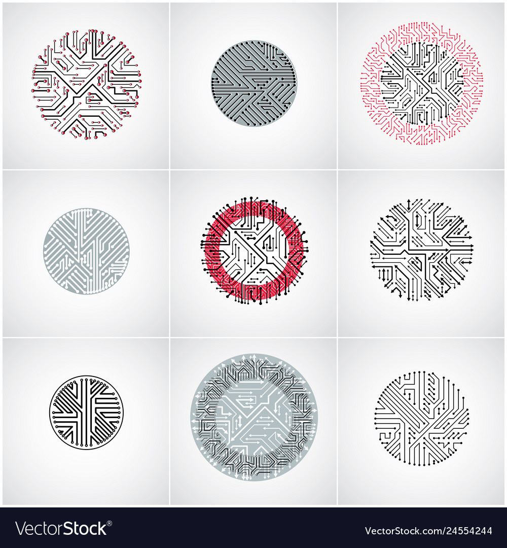 Collection Of Microchip Designs Cpu Information Vector Image