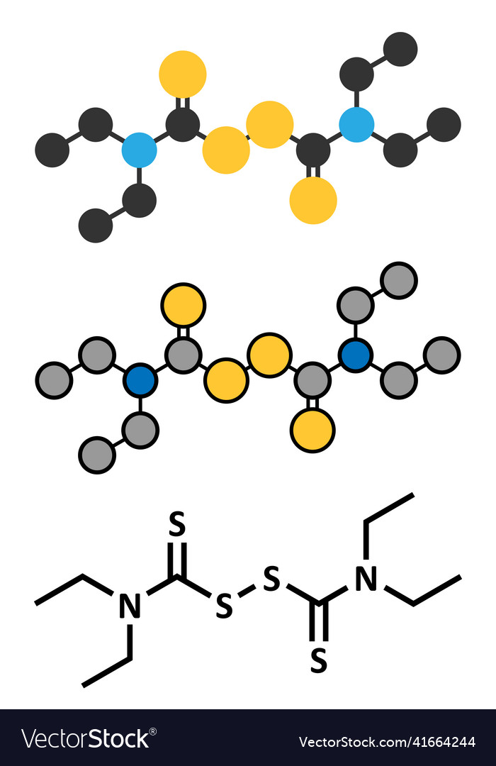 Disulfiram alcoholism treatment drug molecule Vector Image Disulfiram alcoholism treatment drug molecule Vector Image