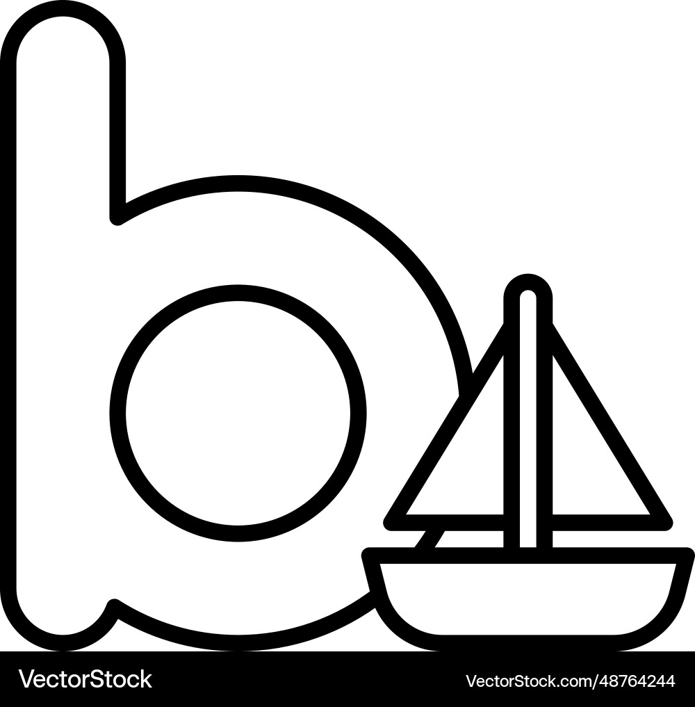 Letter b alphabet with boat icon Royalty Free Vector Image