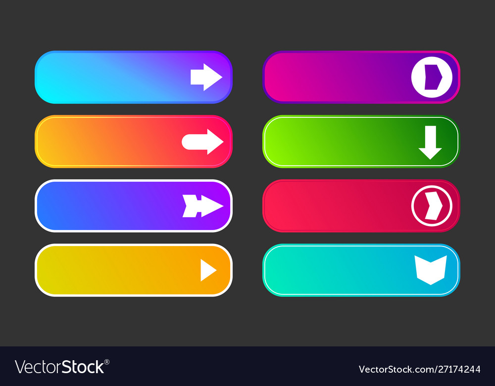 Set eight modern gradient buttons with arrows Vector Image