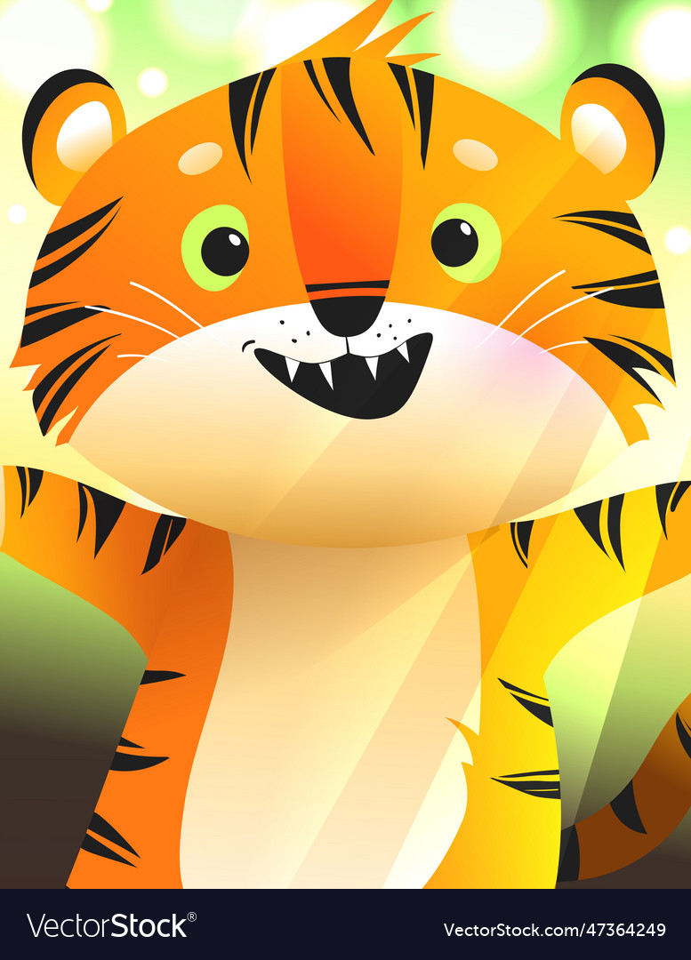 Cute tiger happy animal greeting card for kids Vector Image