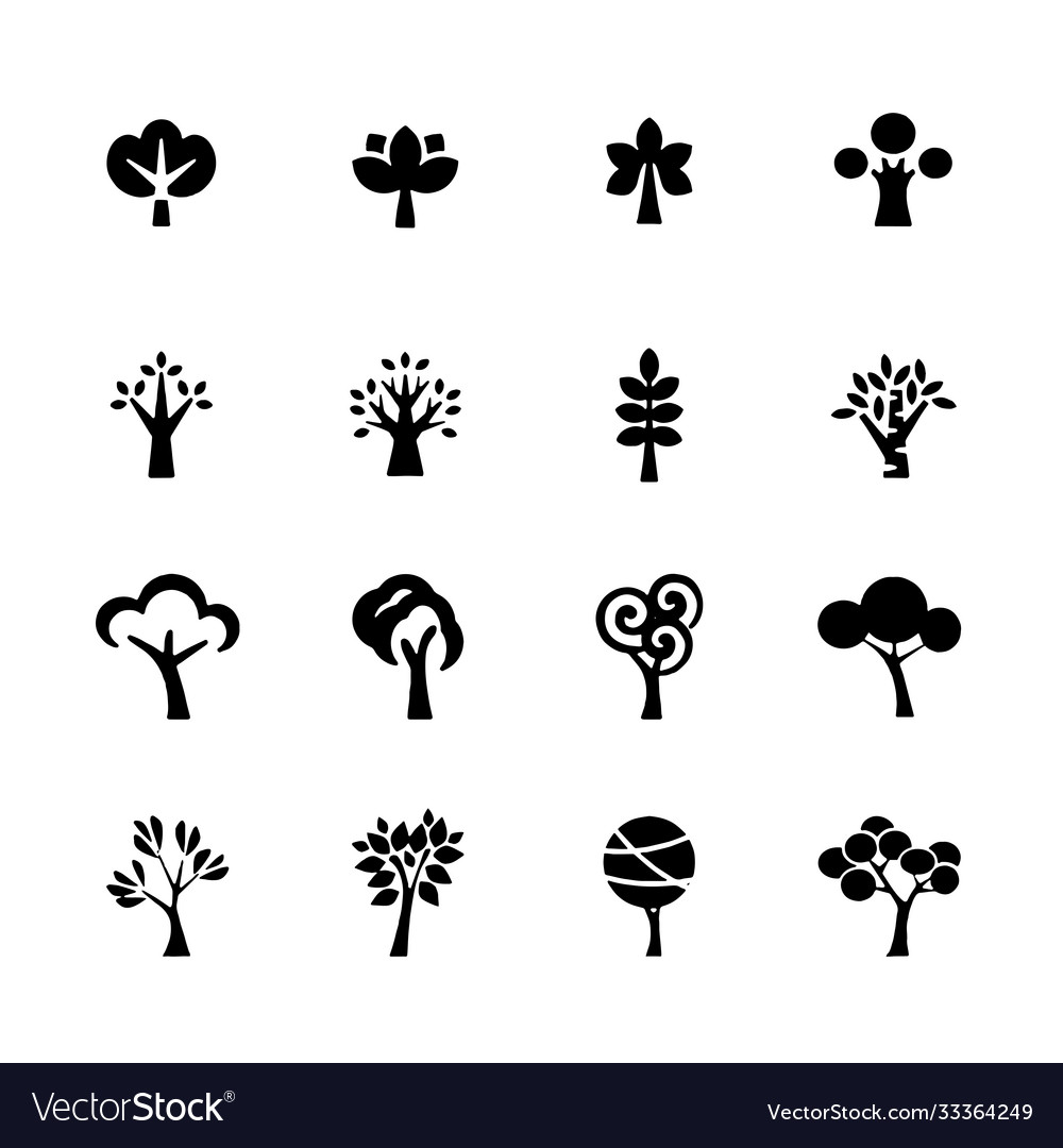 Tree icon set black and white color trees Vector Image