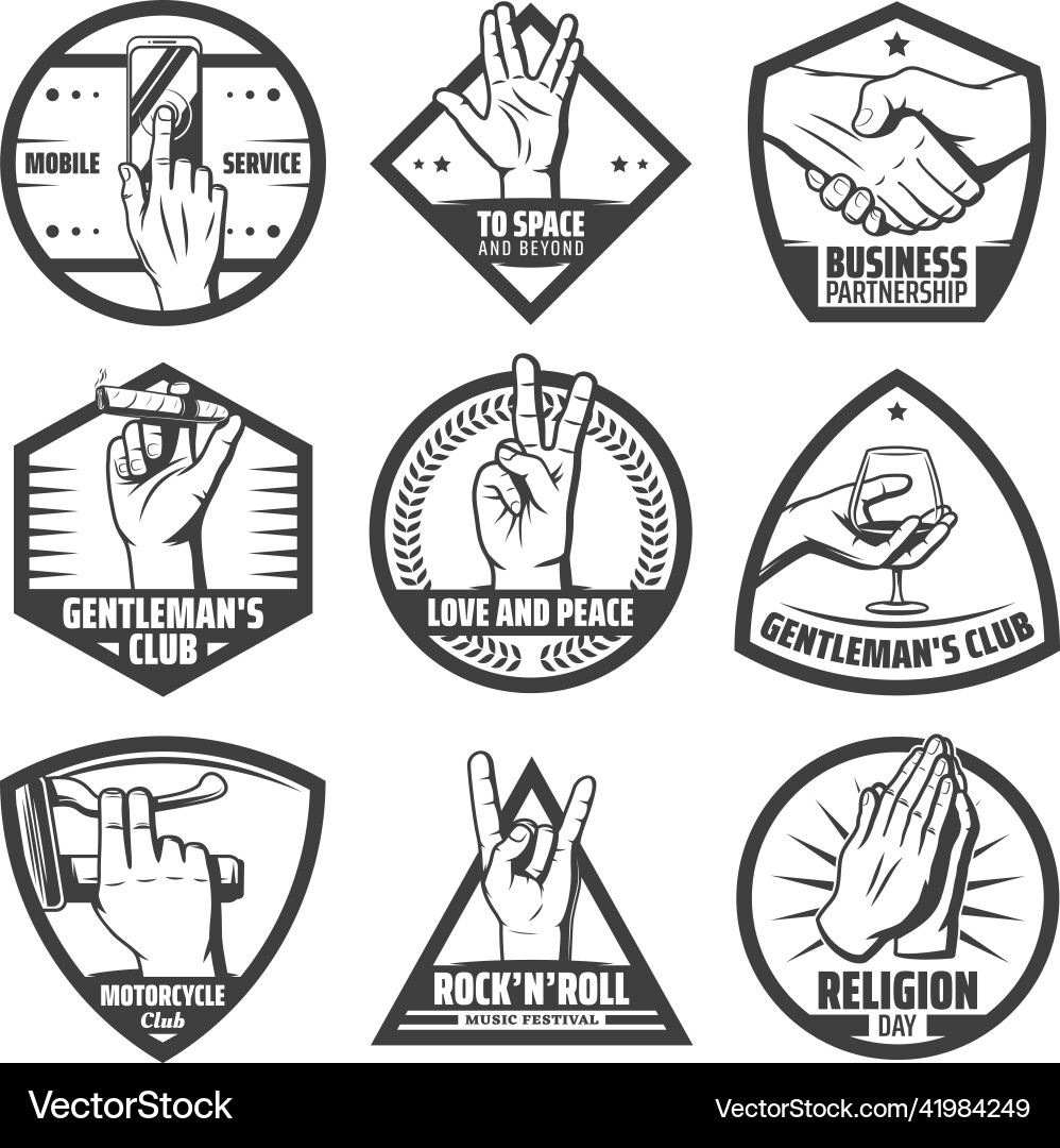 Vintage hands labels set Royalty Free Vector Image