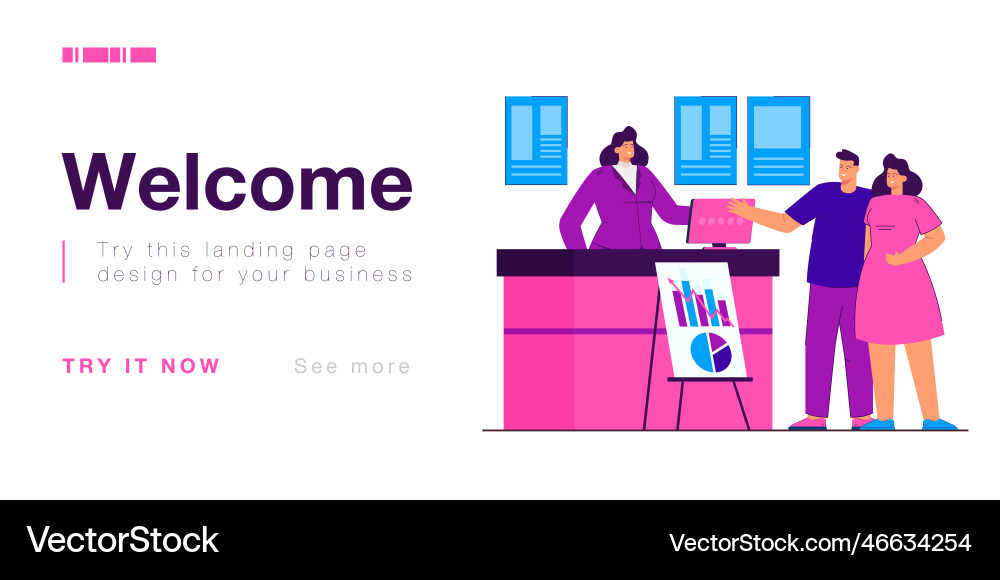 Customers standing at information desk Royalty Free Vector