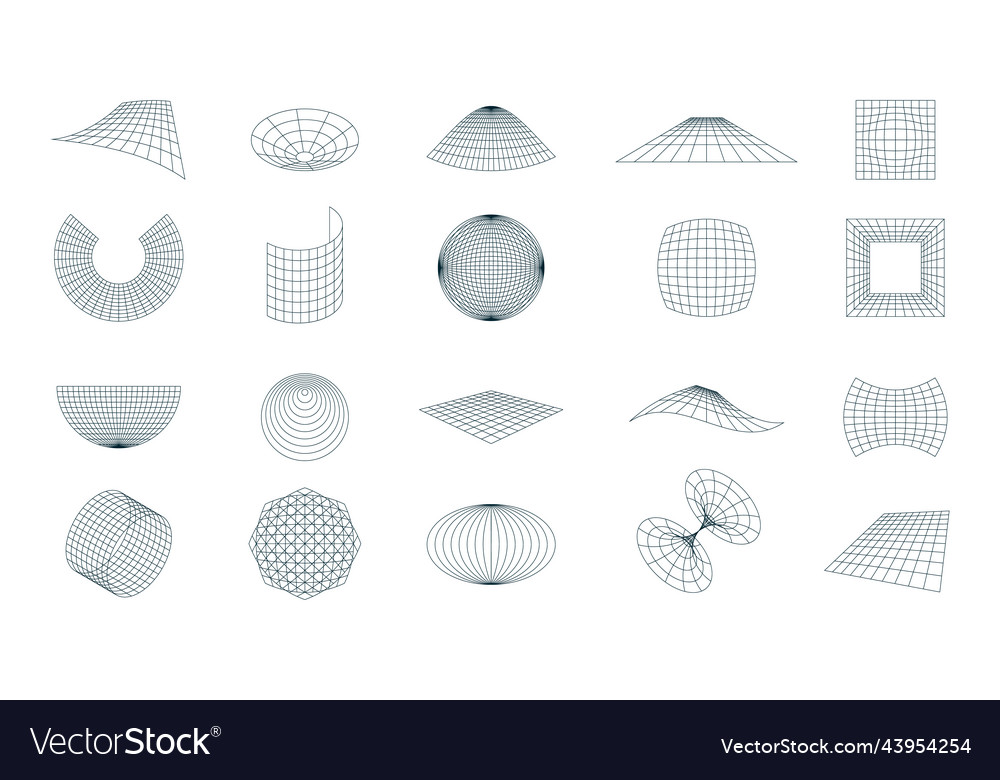 Futuristic Grid Collection Geometric Wireframe Vector Image