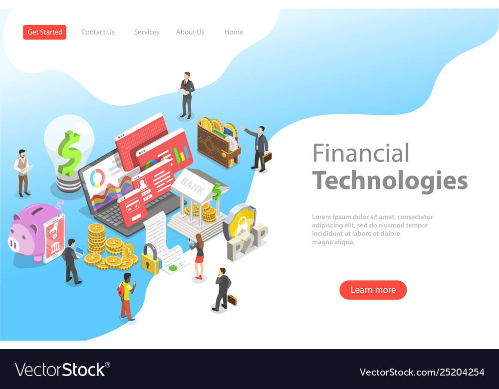 Isometric flat landing page template Royalty Free Vector