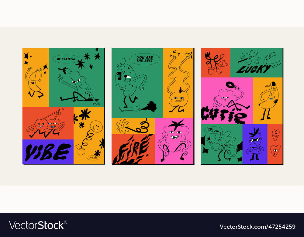 Collection of retro groovy posters Royalty Free Vector Image