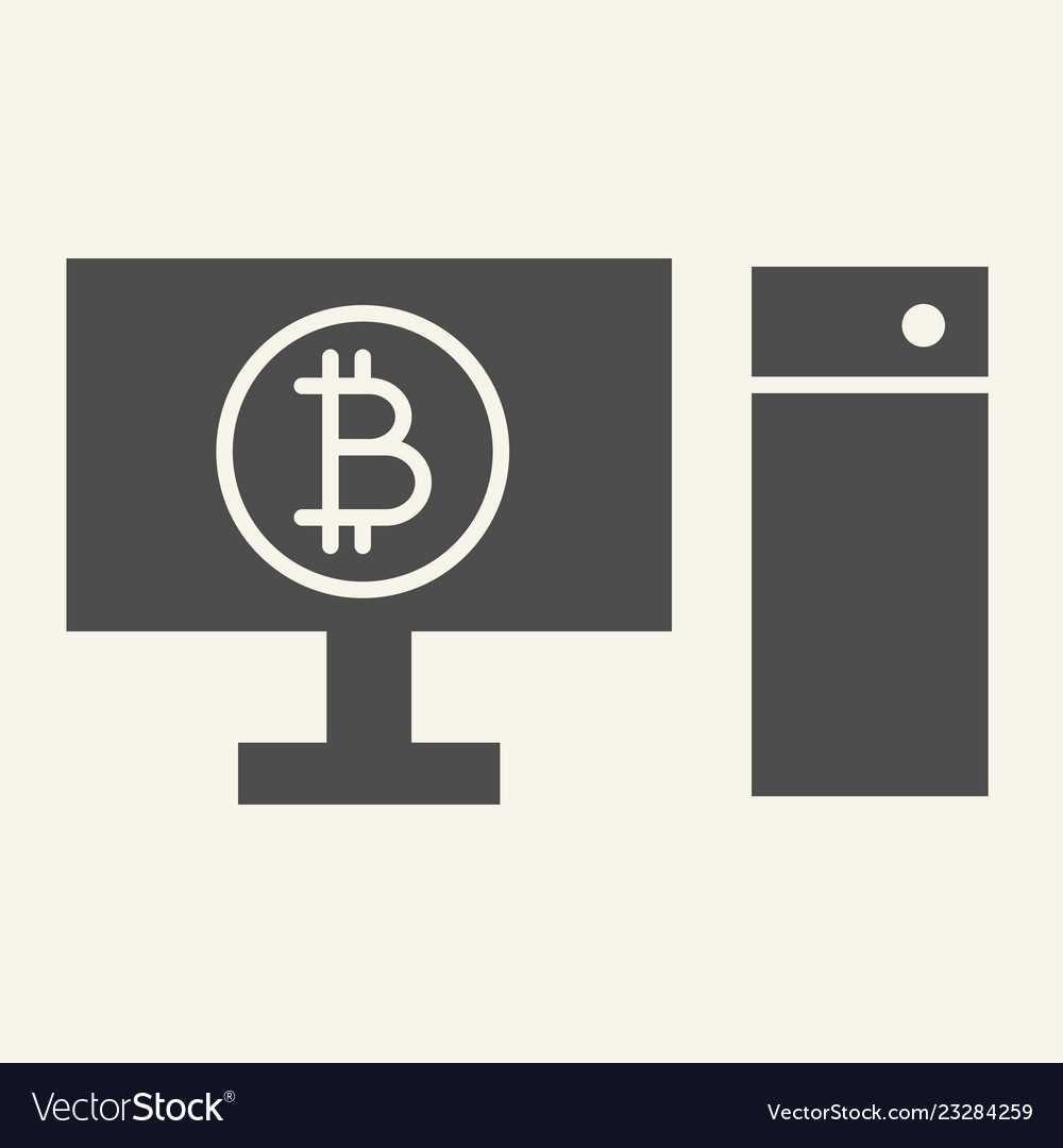 Computer and cryptocurrency solid icon bitcoin Vector Image