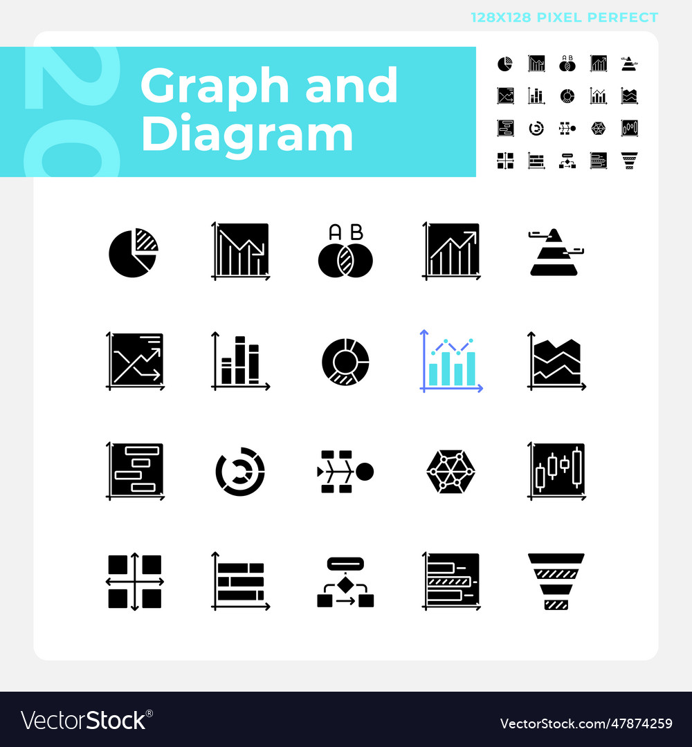 Graph and diagram black glyph icons set on white Vector Image