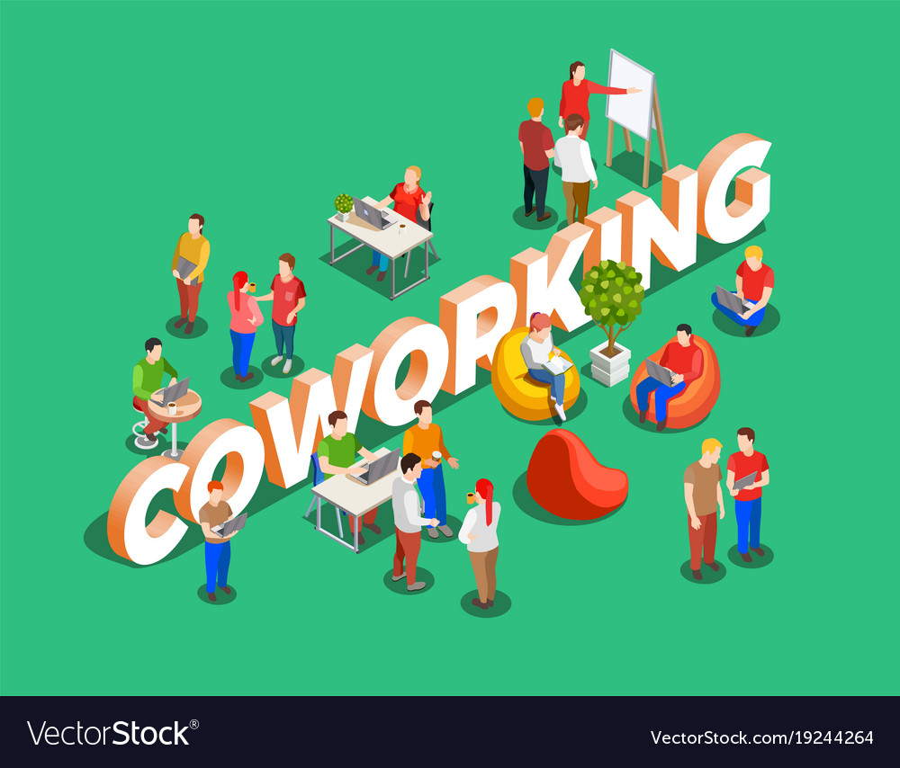 Coworking space isometric background Royalty Free Vector Coworking space isometric background Royalty Free Vector