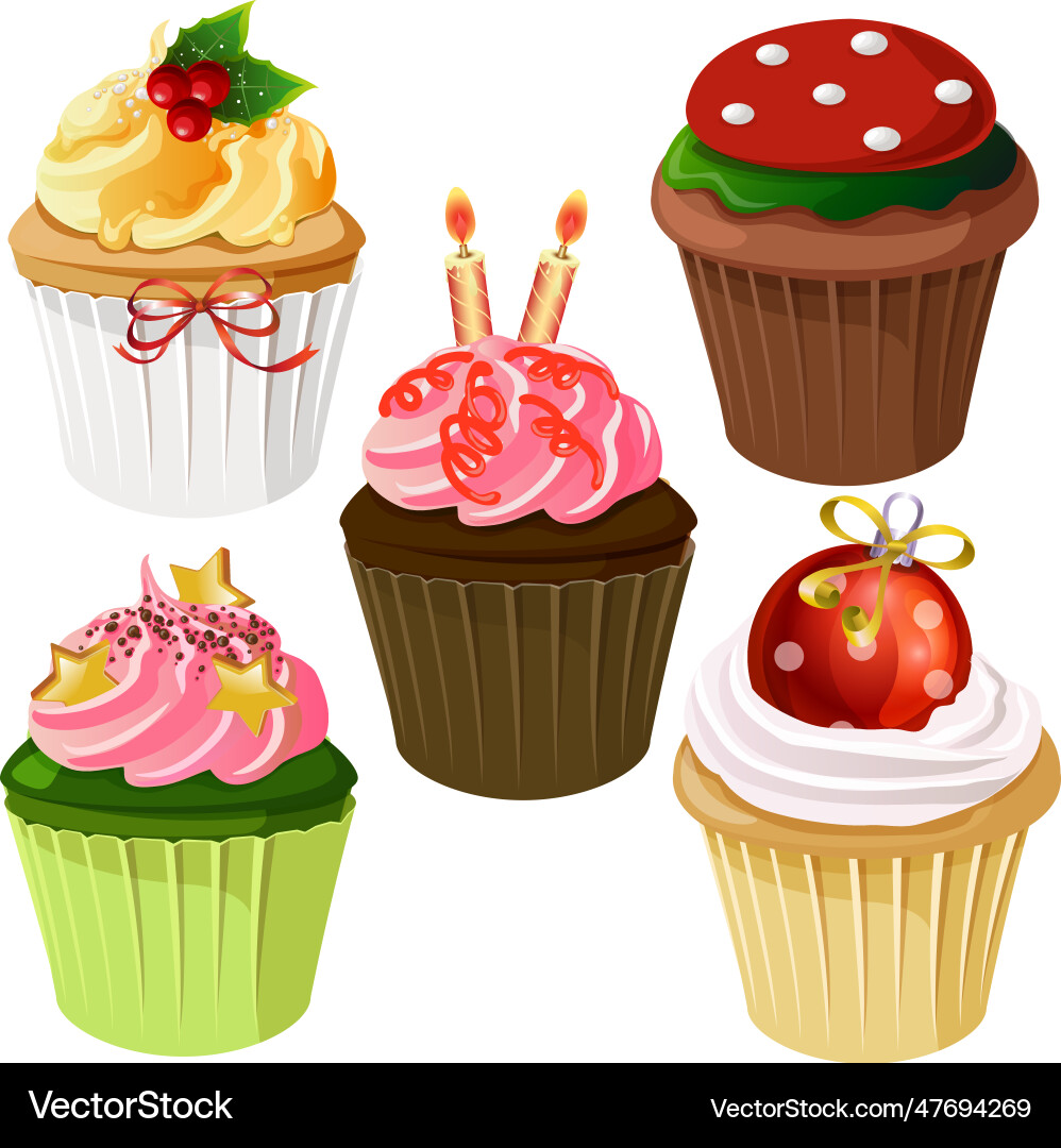 Colorful christmas cupcakes icon set Royalty Free Vector