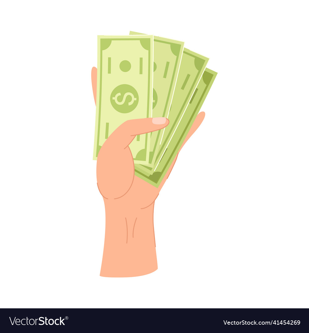 Hand holding green dollar banknote or paper money Vector Image