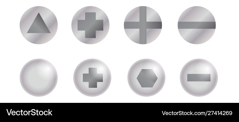 Metal bolt heads set Royalty Free Vector Image