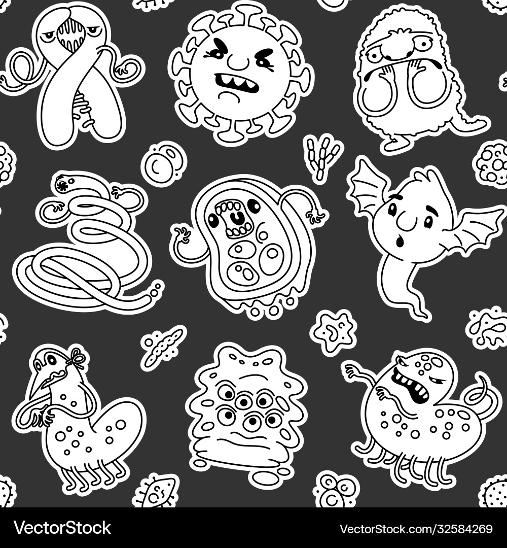 Viruses and bacteria linear seamless pattern on Vector Image