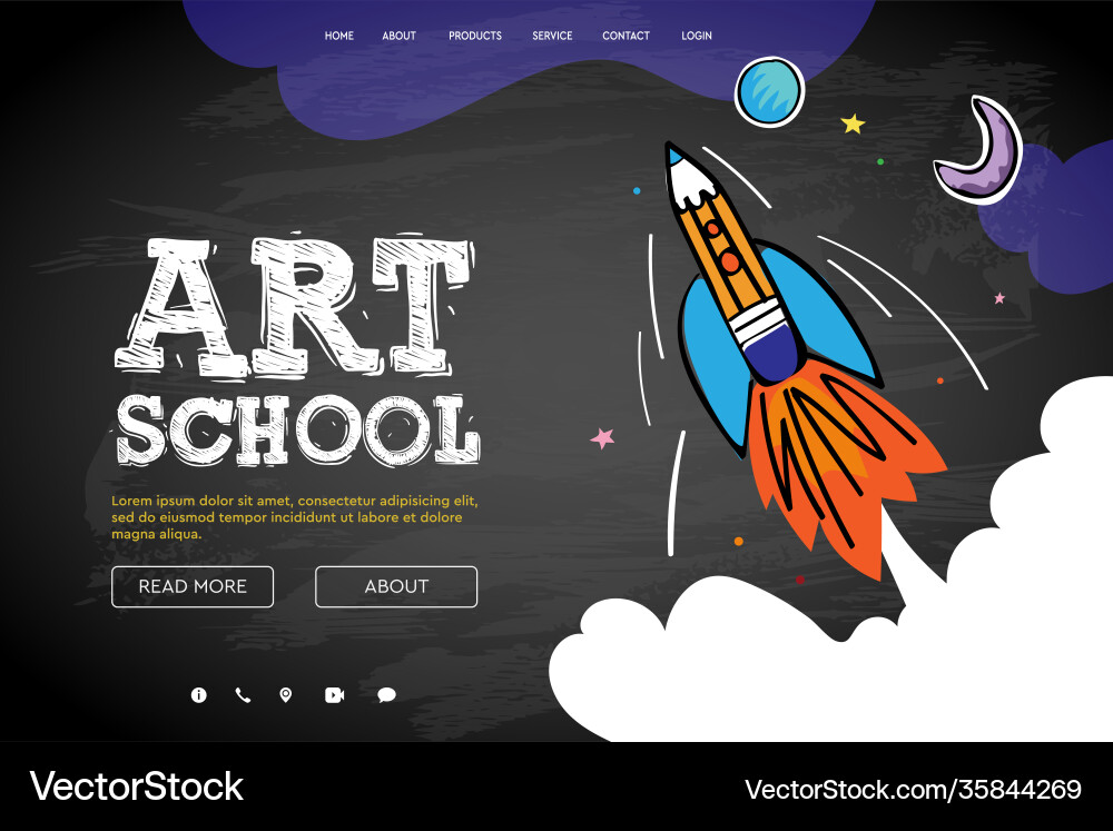 Web page design template for art school Royalty Free Vector