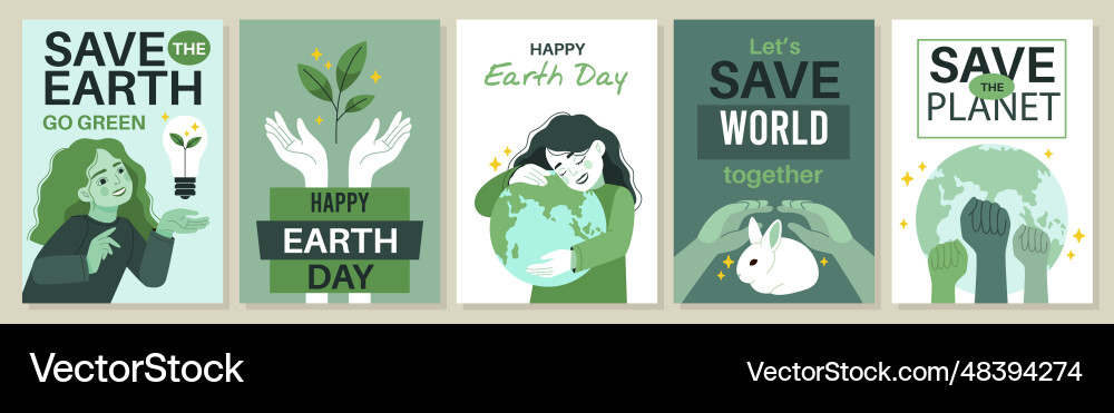 Earth day cards global world saving posters Vector Image