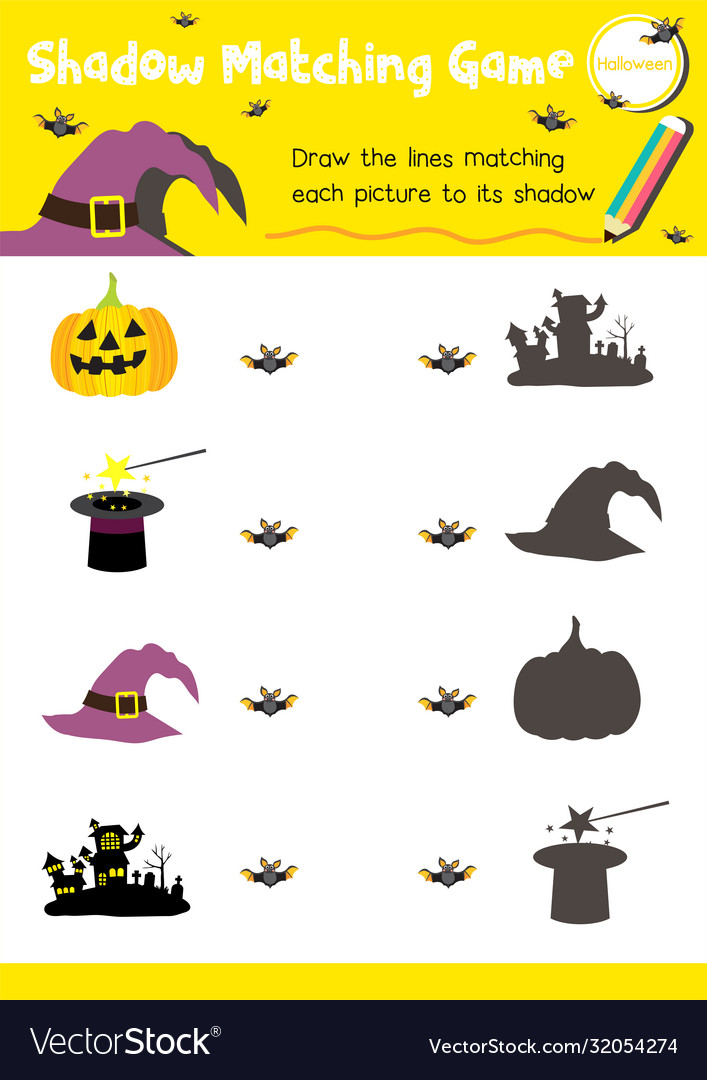 Shadow matching game halloween 1 Royalty Free Vector Image