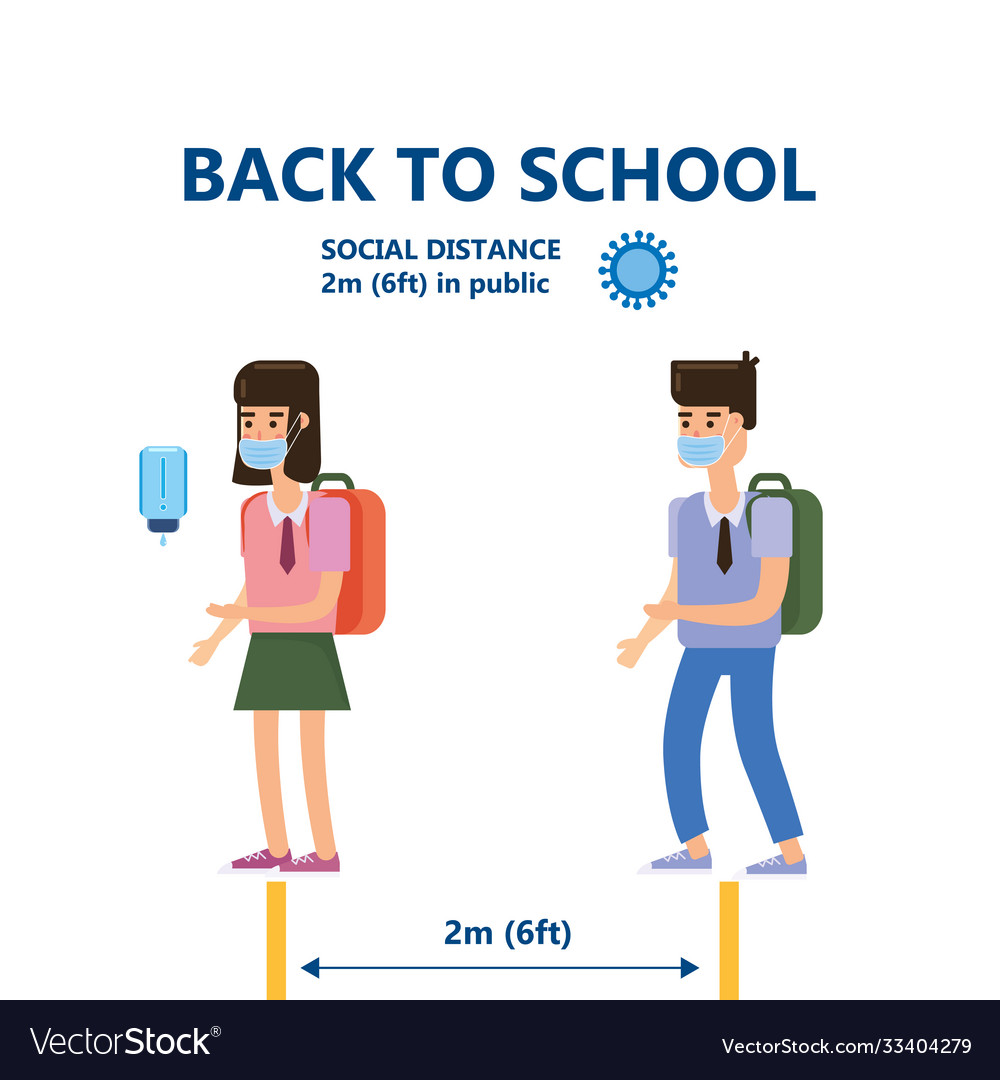 Back to school poster safe social distancing Vector Image