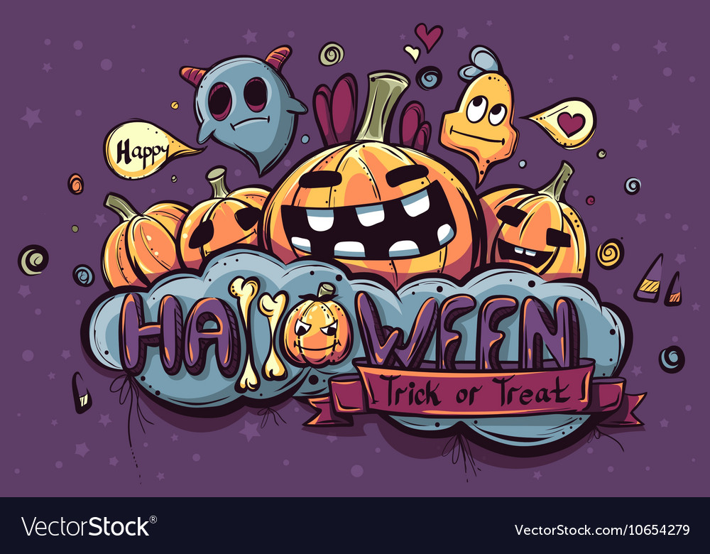 Colored hand drawn halloween doodles Royalty Free Vector