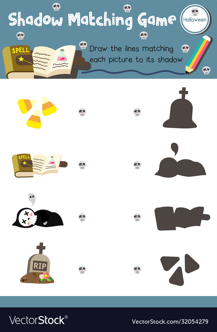 Shadow matching game halloween 6 Royalty Free Vector Image