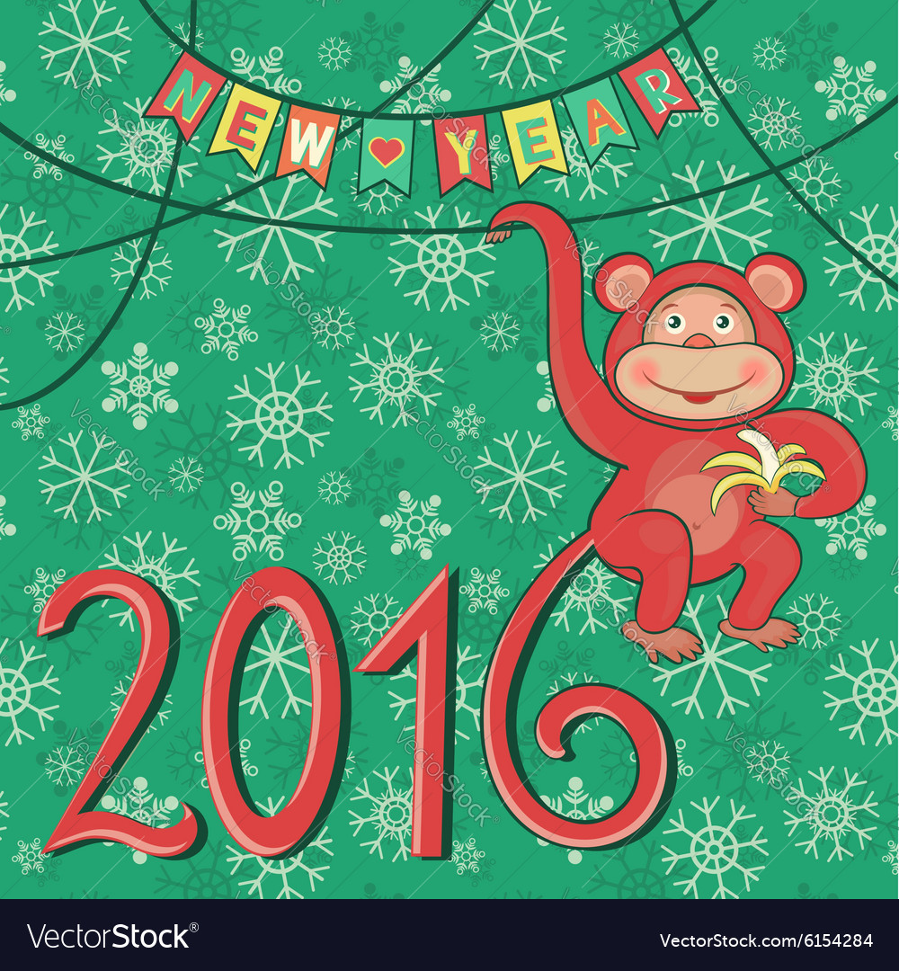 New year 2016 with monkey Royalty Free Vector Image