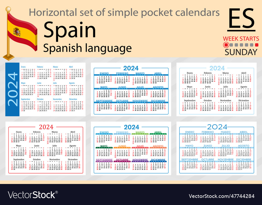 Spanish horizontal set of pocket calendar Vector Image