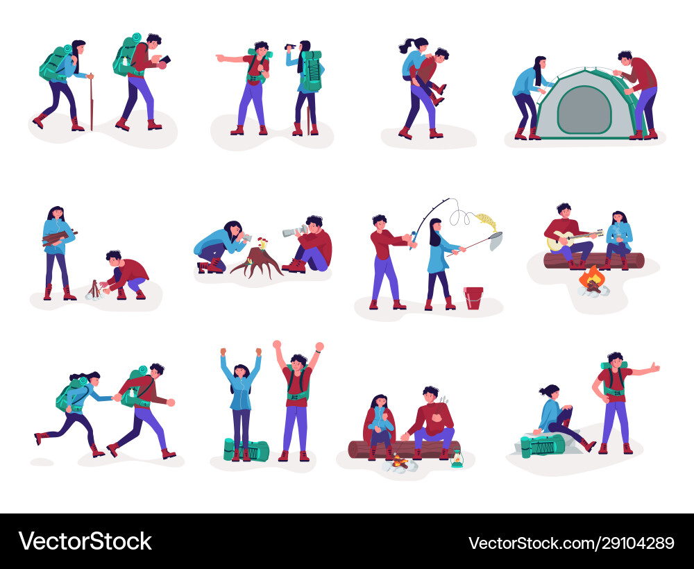 Hiking trekking people Royalty Free Vector Image
