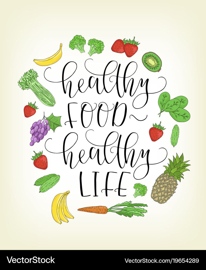 Lettering with hand drawn fruits Royalty Free Vector Image