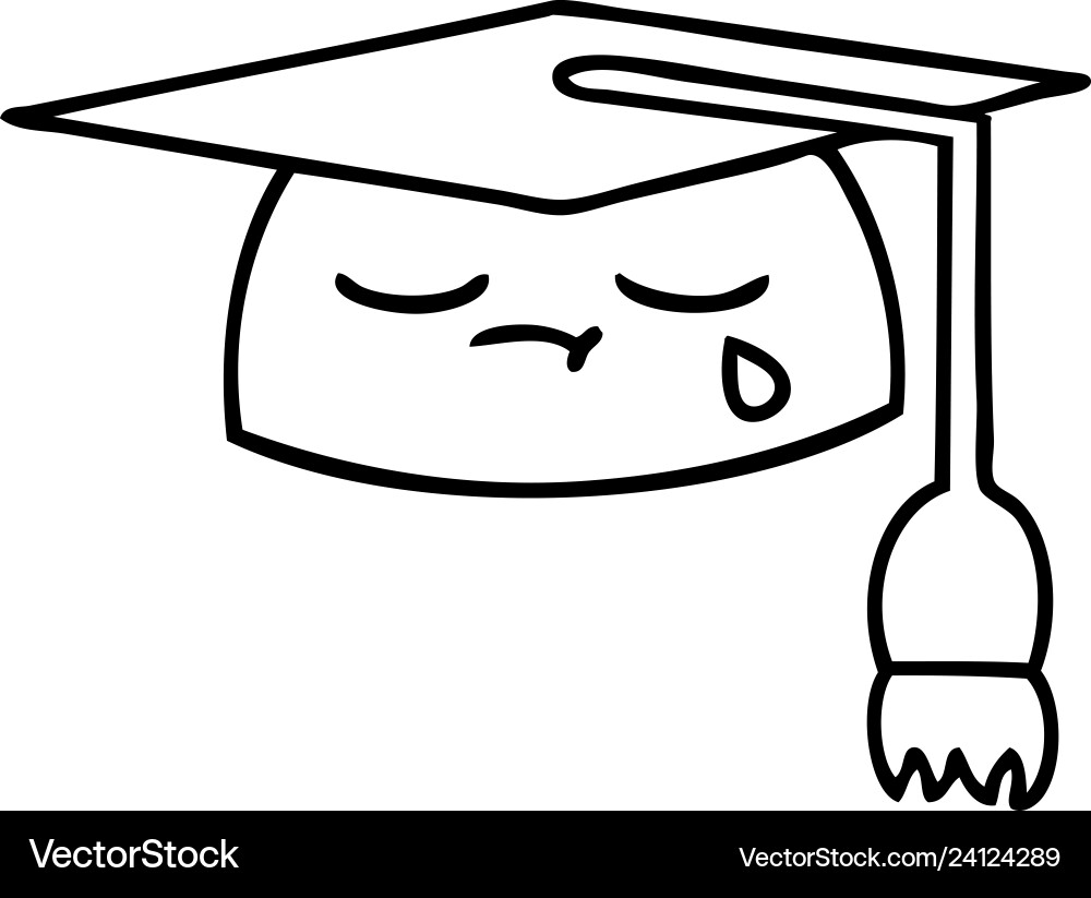 Line drawing cartoon graduation hat Royalty Free Vector