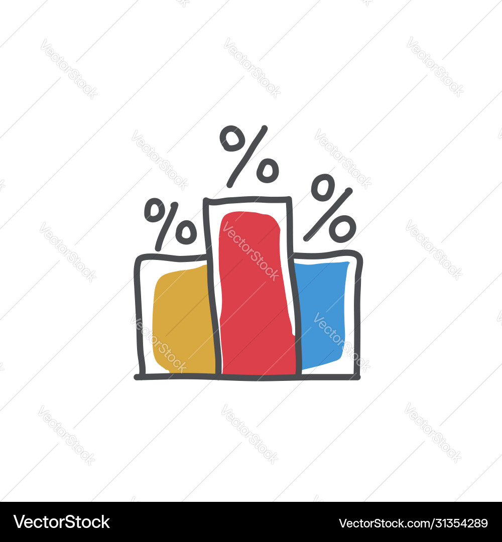 Percent graph doodle icon growth chart hand drawn Vector Image