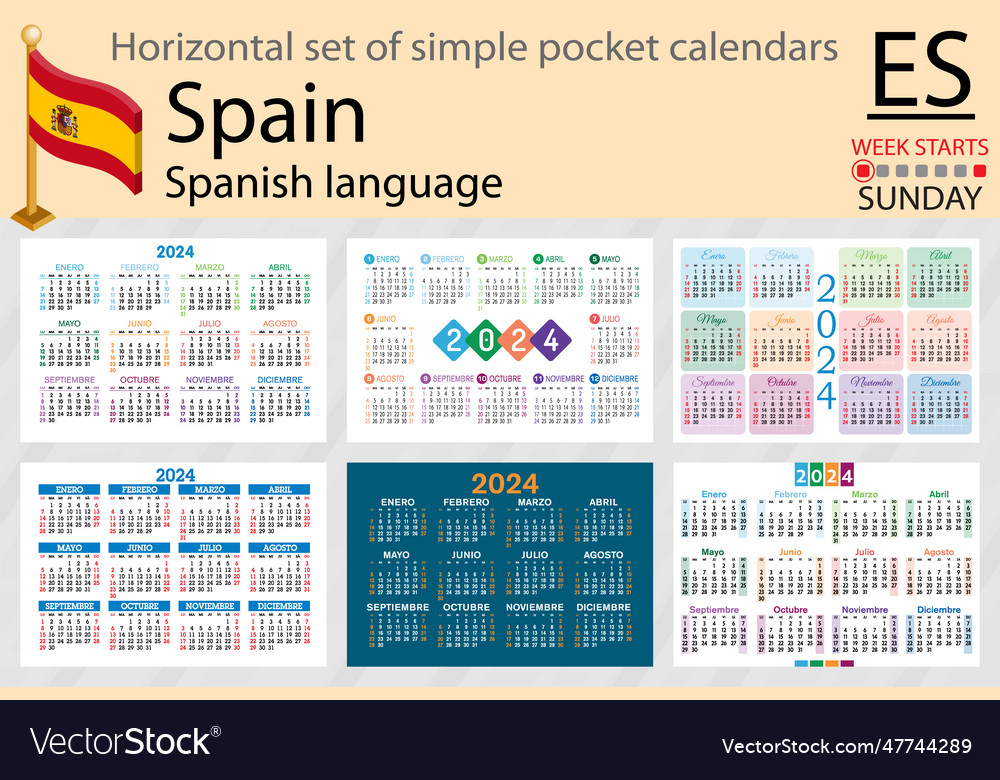 Spanish horizontal set of pocket calendar Vector Image