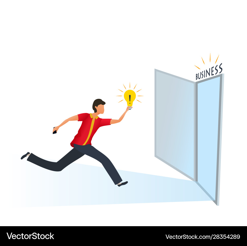 Young man holding light bulb and running Vector Image