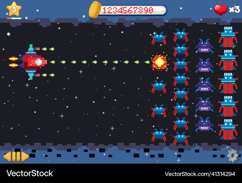 Aarcade pixel space game interface Royalty Free Vector Image