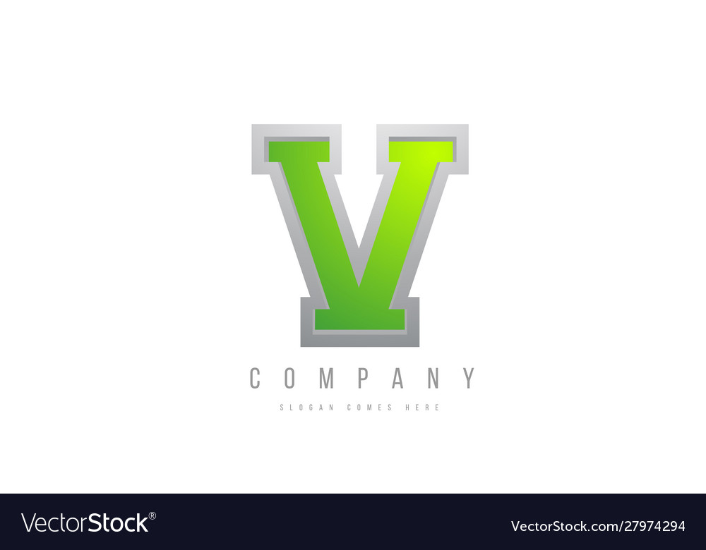 Alphabet letter v in green grey white color Vector Image