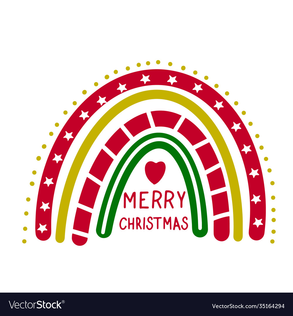 Christmas boho rainbow hand drawn winter holidays Vector Image