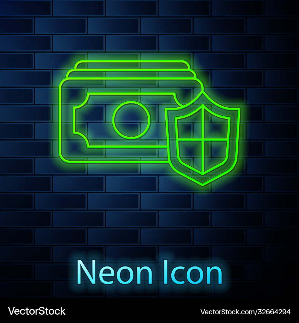 Glowing neon line money with shield icon isolated Vector Image