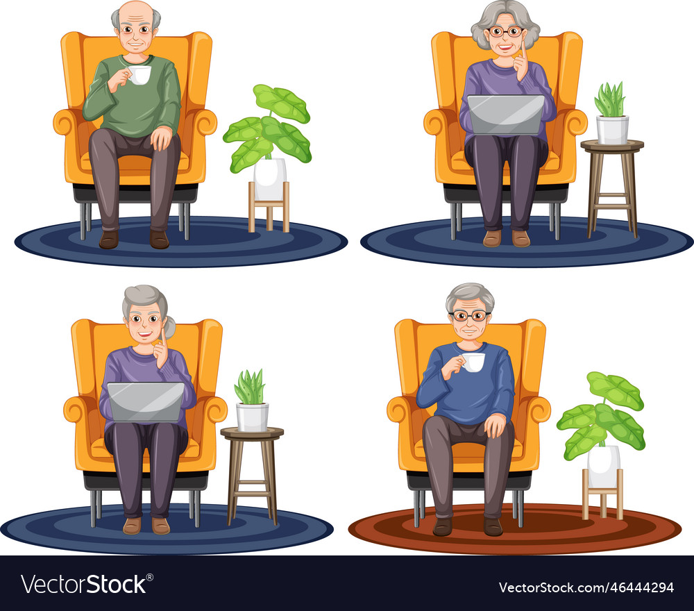 Senior people using laptop set Royalty Free Vector Image Senior people using laptop set Royalty Free Vector Image