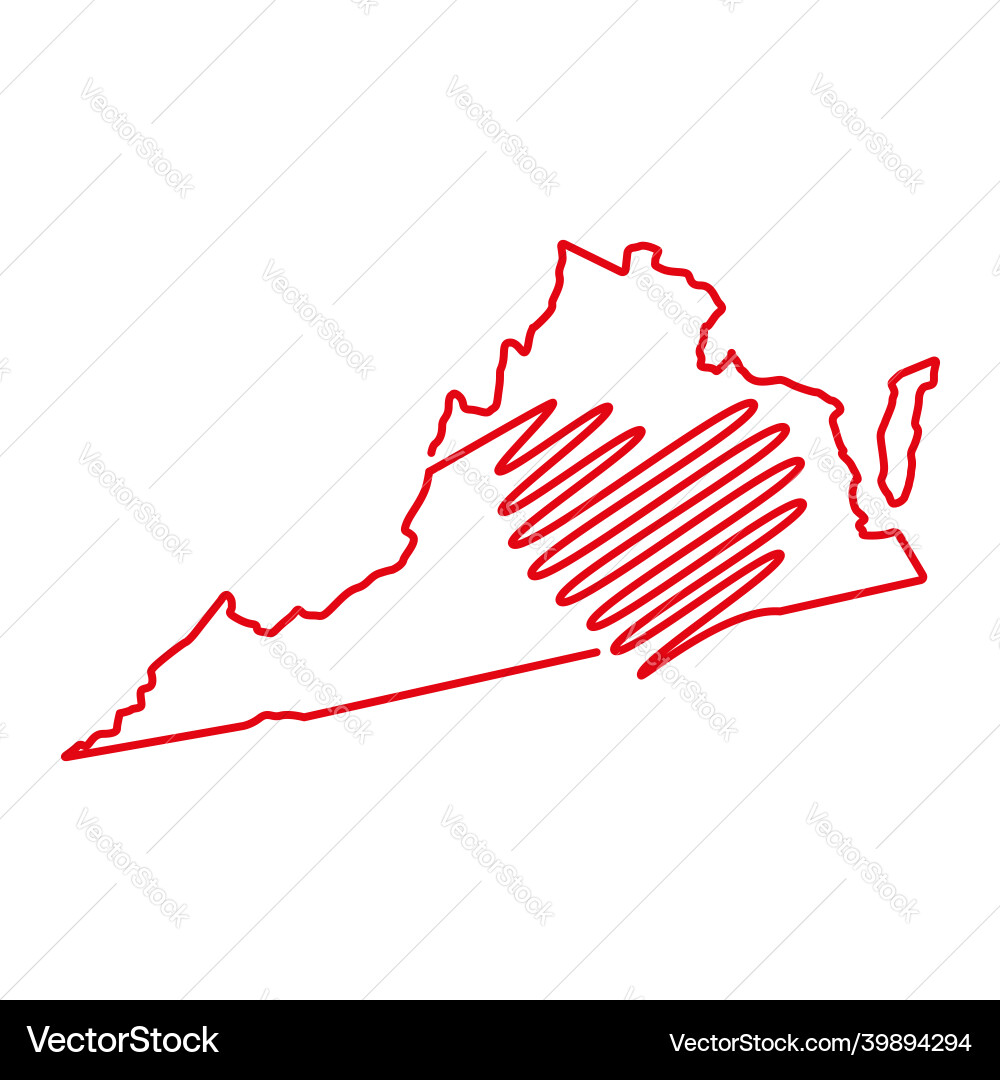 Virginia us state red outline map Royalty Free Vector Image