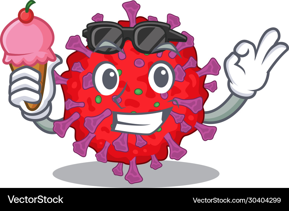 Cartoon character coronavirus particle holding Vector Image