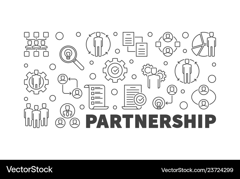 Partnership horizontal outline banner Royalty Free Vector